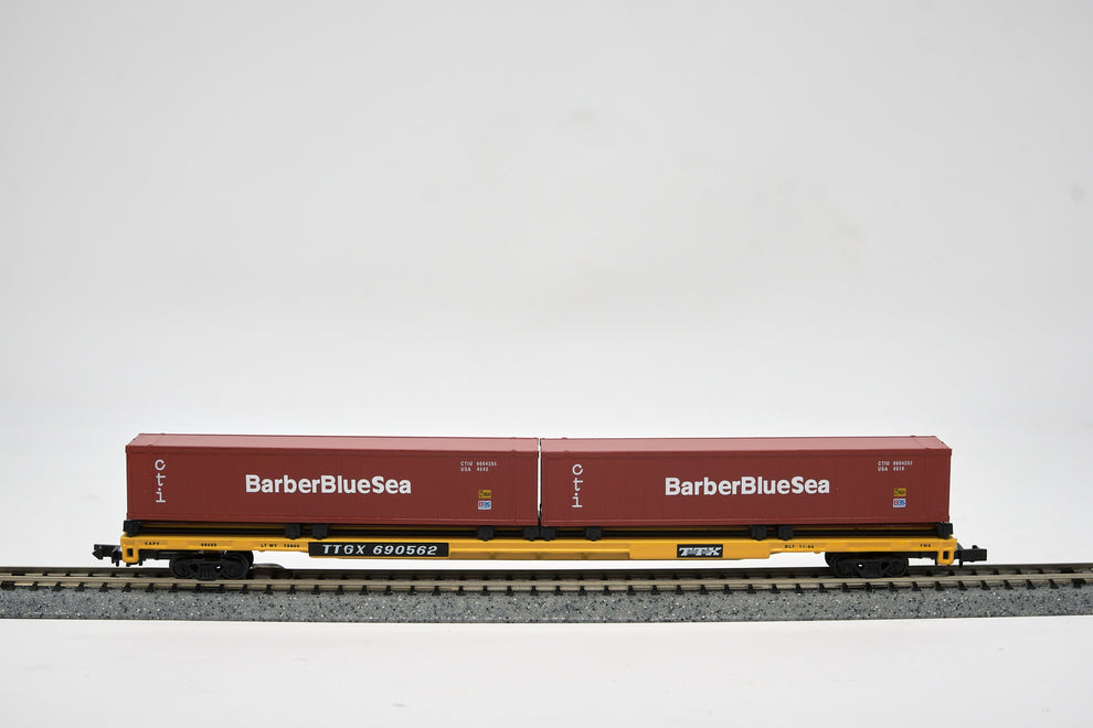 N-Scale 89 Ft Flatcar Trailer Train With Sea Containers BarberBlue Sea ...